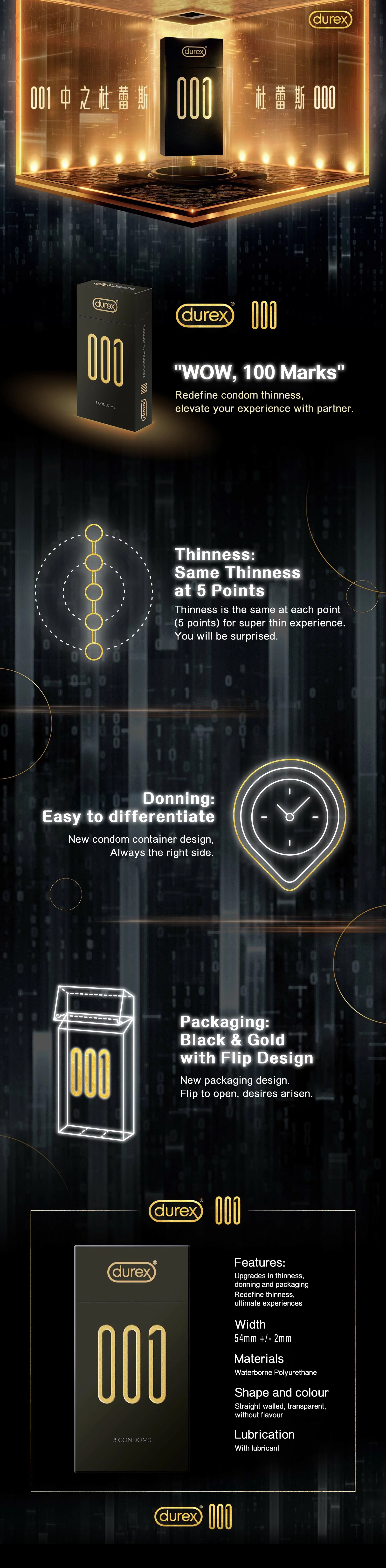 Durex 001 3's Pack Polyurethane Condom - Sampson Store